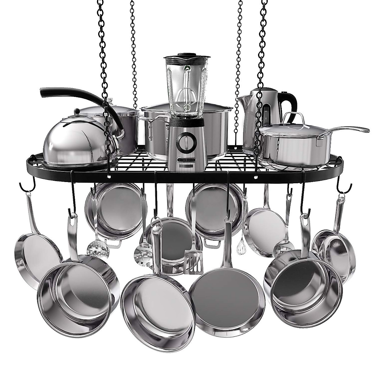 Vdomus pot rack ceiling mount cookware rack hanging hanger organizer with hooks (33 x 17 Inch) and Strong Shower Caddy 2 Tier Bathroom Corner Shelf Organizer Polished Chrome- No Drilling Needed Basket