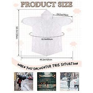 40 Pack Disposable Rain Ponchos for Adults Disposable Ponchos Pack with Drawstring Hood Elastic Sleeves Raincoat for Camping (Clear White)