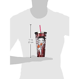 Spoontiques - Glitter Filled Acrylic Tumbler - Glitter Cup with Straw - 20 oz - Stainless Steel Locking Lid with Straw - Double Wall Insulated - BPA Free - Betty Boop