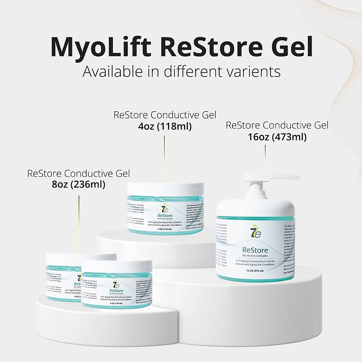myolift 7E Wellness ReStore Conductive Gel with Bio-Active Complex - 4oz - Facial Skin Care Products with Green Tea Extract, Hyaluronic Acid, and Collagen Peptides - Anti Aging and Skin Tightening