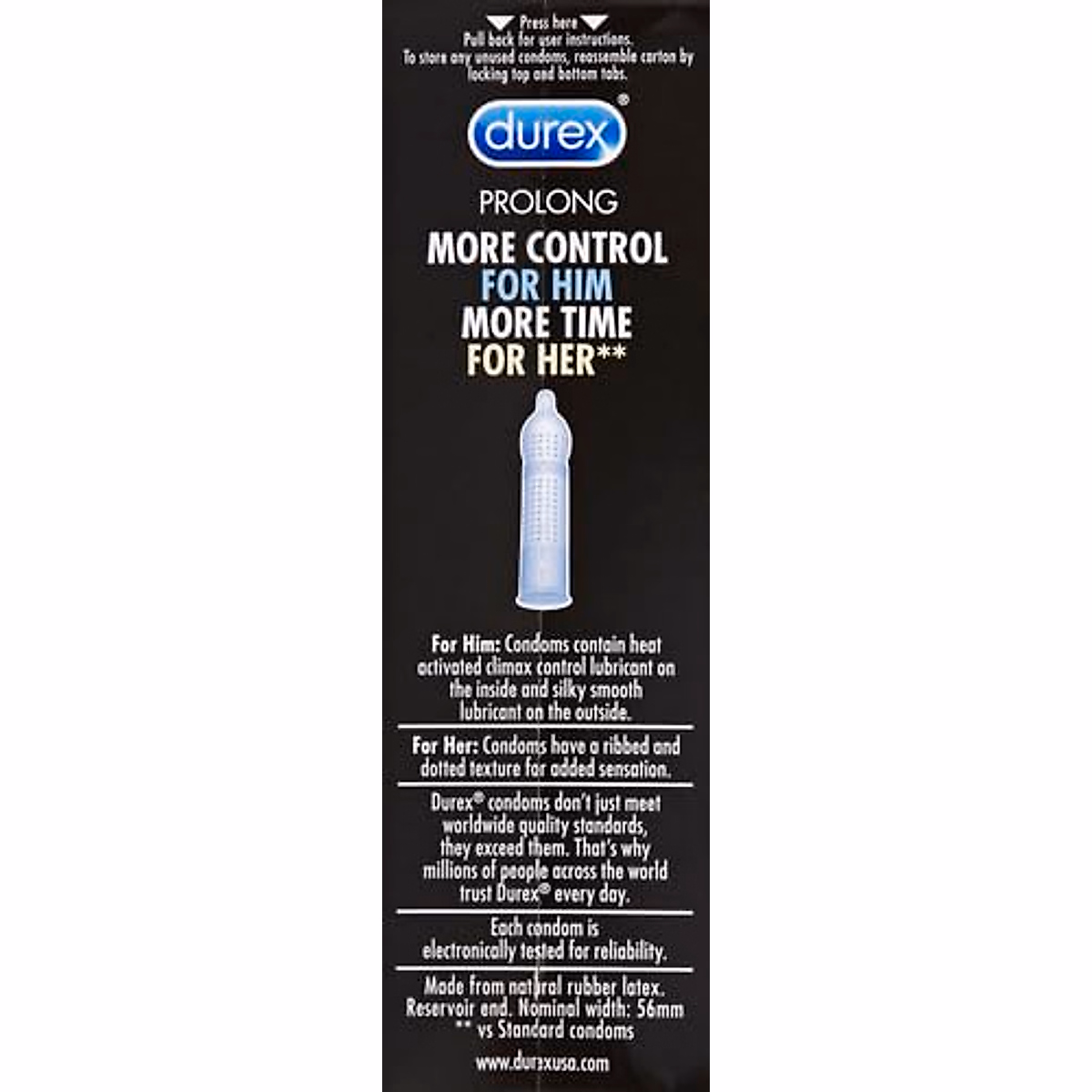 Durex Condom Prolong Natural Latex Condoms, 12 Count - Ultra Fine, ribbed and dotted with delay lubricant, Regular Fit