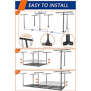 3 x 8FT Overhead Garage Storage Rack, Adjustable Ceiling Storage Racks, Garage Shelving Heavy Duty Storage Organizer System, 600lbs Weight Capacity (Black)