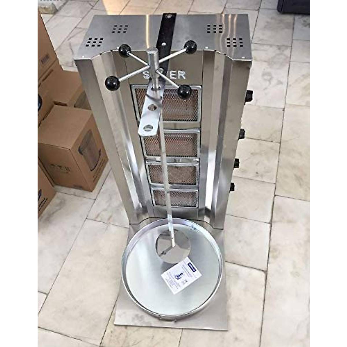 COMMERCIAL industrial Grade FULL PROFESSIONAL SET Meat Capacity 50 kg / 110 lbs. NATURAL GAS 4 BURNER Rotating Spinning Grills Vertical Broiler Shawarma Gyro Doner Kebab Tacos Al Pastor Trompo Machine