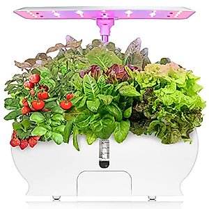 Hydroponics Growing System, 9 Pods Indoor Garden with Cyclically Timed 100 LED Grow Light and Water Pump, Garden Planter Kit for Herbs, Vegetables, Plants Flowers and Fruit (White)