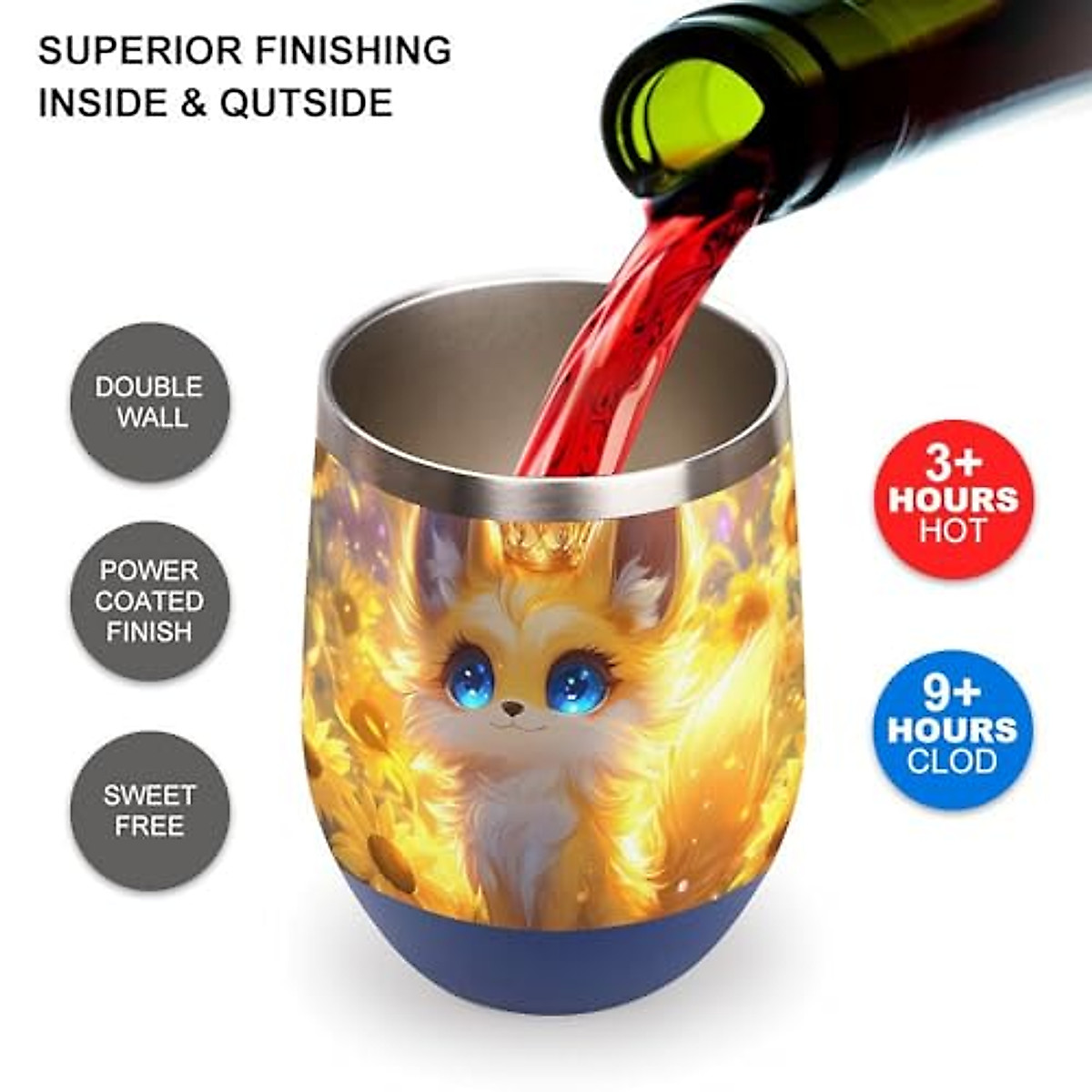 Foxes Insulated Tumbler with Lid Stainless Steel Coffee Mug Cute Wine Tea Water Cup Blue-style