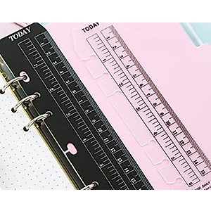 Eilova Black/Clear Plastic Measuring Today Ruler Quick Page Finder Page Marker Pouch PVC Bookmark Ruler for 6-Hole Binder Notebook(A6, 8Pack)