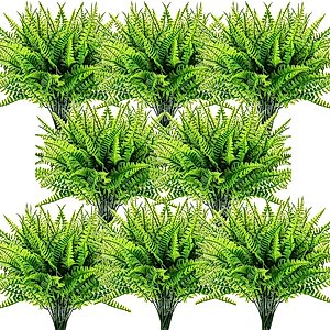 SzJias Artificial Ferns for Outdoors Fake Fern Plants Faux Boston Fern Plant for Room Home Garden Decor (4 Pcs)