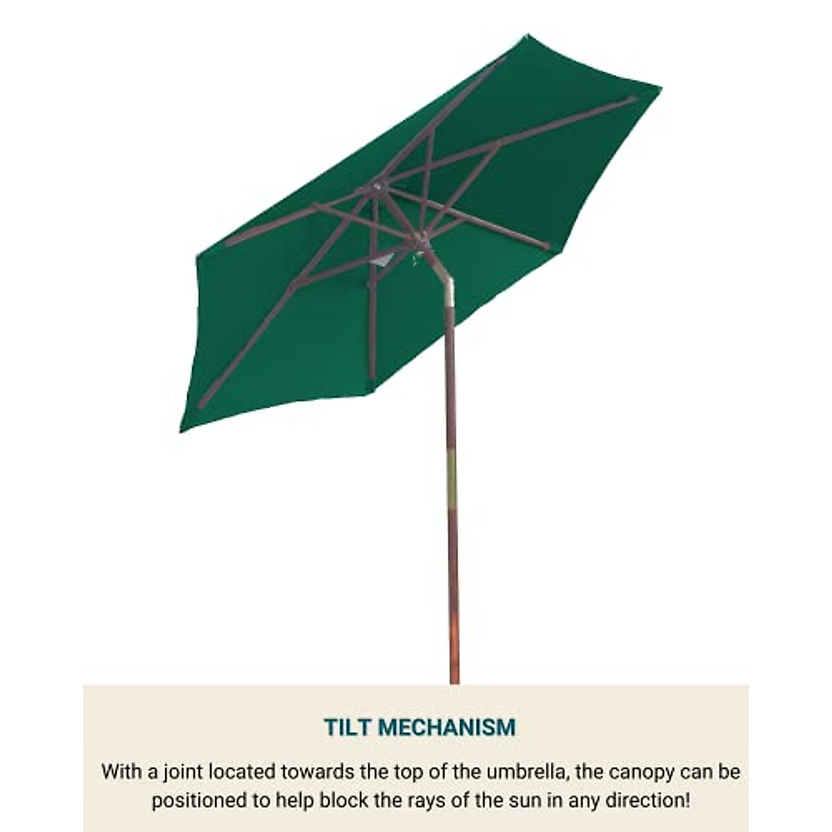 Formosa Covers 7 ft Wood Outdoor Patio Umbrella Market Style - Tilt Mechanism Eucalyptus Teak Oil - Enhance Your Outdoor Space - Perfect for Small Patio, Deck, Bistro, and Poolside - Hunter Green