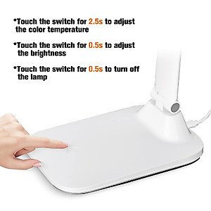 AVV LED Desk Lamp, Desk Lamps for Home Office, Dimmable Eye-Caring Desk Light with 3 Color Modes, Touch Control Adjustable Table Office Lamp, Foldable Desk Lamp with Adapter, White