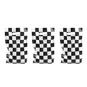 LYT 30 PCS Black and White Checkered Racecar Gift Bags Birthday Party Supplies for Kids Race Car Theme Party Gift Bags
