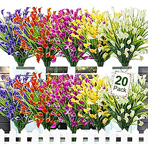 20 Bundles Artificial Flowers for Outdoors Fake Calla Lily Flowers Faux Plastic Plants UV Resistant Spring Summer Flowers for Garden Porch Patio Office Window Box Table Home Decorations, Multicolor