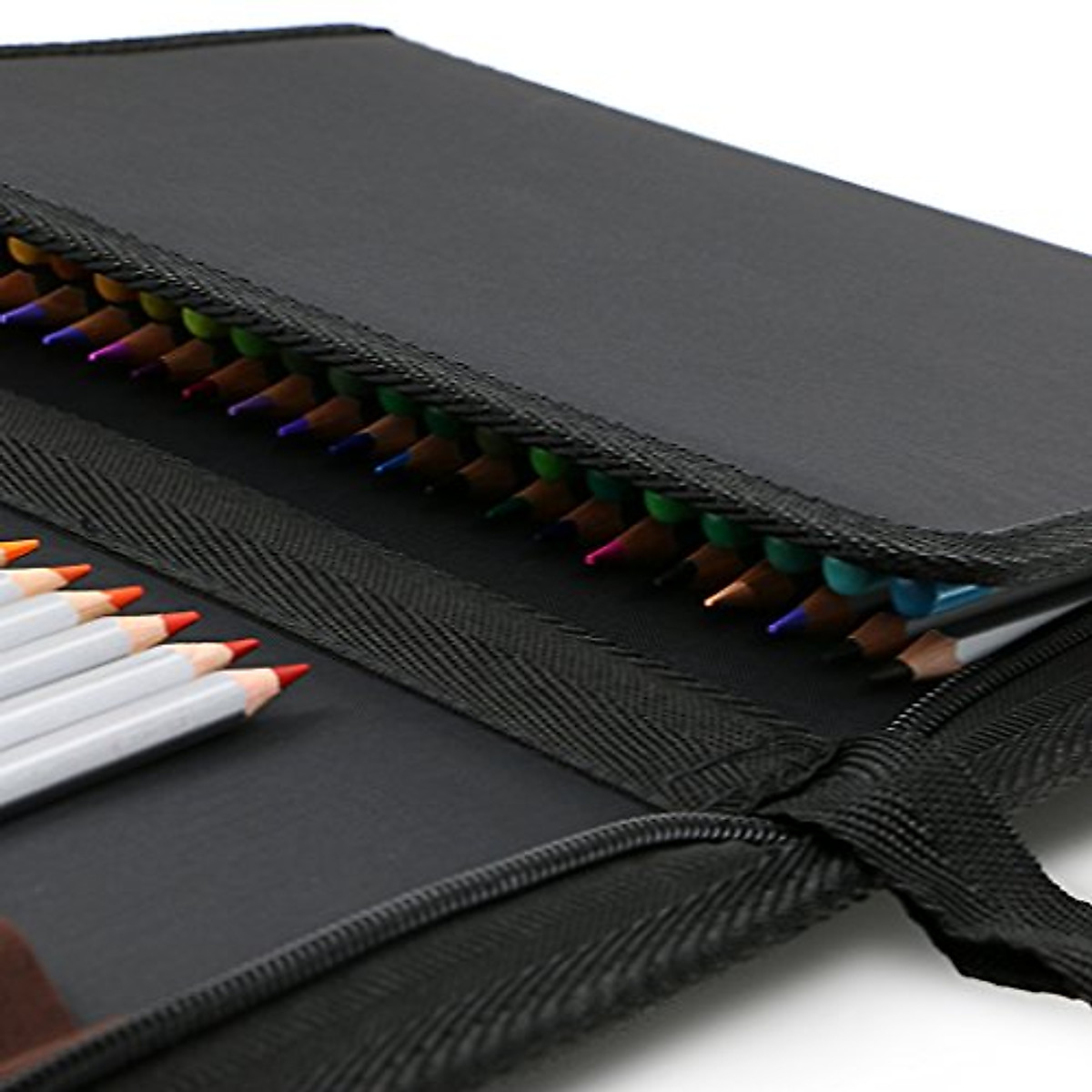 BTSKY® Portable Canvas Zippered Colored Pencil Case-Super Large Capacity 72 Slot Pencil Bag Pouch for Watercolor Pencils(Black)