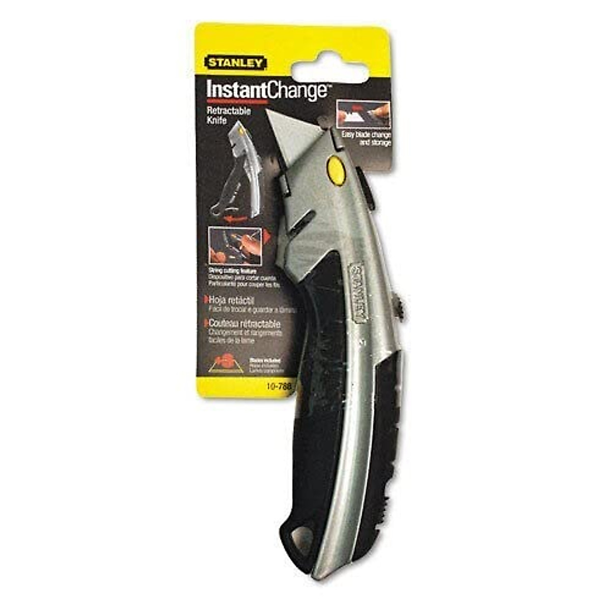 Stanley 10788 Curved Quick-Change Utility Knife, High Carbon Steel Retractable Blade, 3 Blades