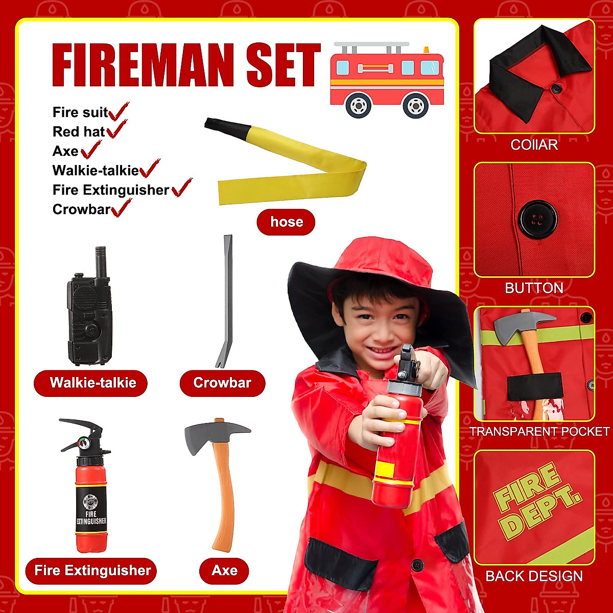 3 Sets Kids Dress up Pretend Play Costumes for Kids Age 3-7, Role Play Fireman Police Doctor Dress up Clothes for Boys Girls Toddler Role Accessories