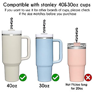 AIERSA 8 Pack Leopard Straw Replacement 40oz for Stanley,Plastic Reusable Straw for Stanley Adventure Quencher Travel Tumbler,Long Straws with Cleaning Brush for Stanley Cup Accessories