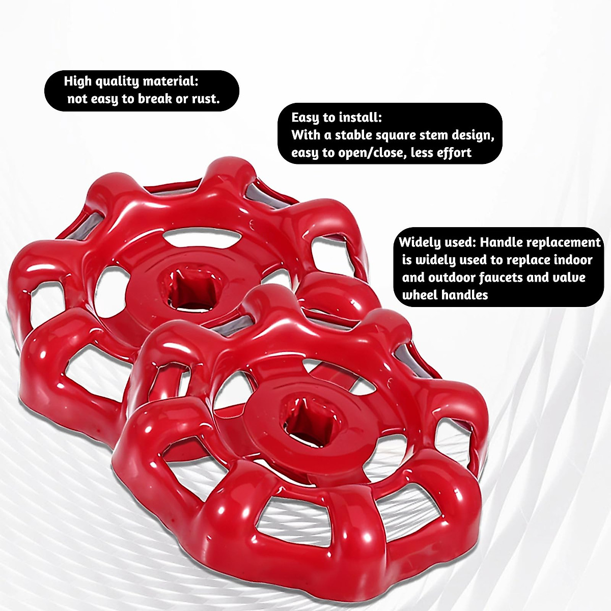 Piriuuo 2 Pcs Outdoor Faucet Handle, 7x7mm Hose Bib Handle Round Wheel Water Valve Handle Square Stem Faucet Handle Replacement Iron Water Spigot Handle (Red)