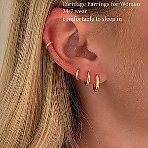 Gokeey Gold Hoop Earrings Set: 14k Gold Plated Lightweight Hoops - Huggie, Cartilage (6mm-12mm)