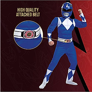 Blue Power Ranger Costume, Kids Size Beast Morphers Muscle Padded Character Jumpsuit and Mask, Classic Child Size Medium (7-8)