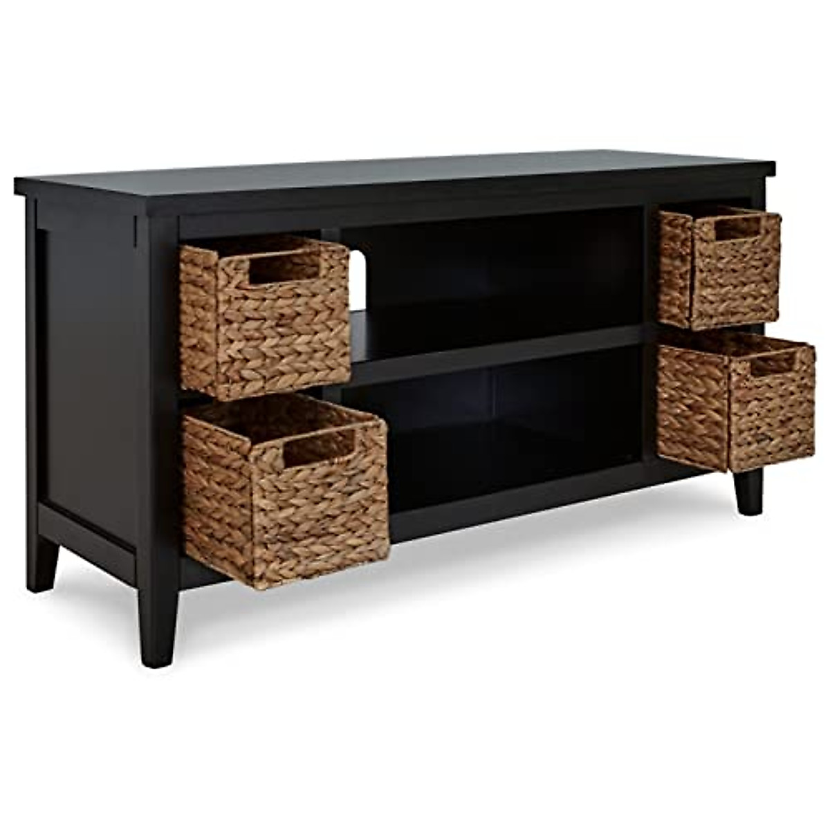 Signature Design by Ashley Mirimyn Casual TV Stand for TVs up to 54" with 4 Baskets and 3 Adjustable Shelves, Black & Light Brown