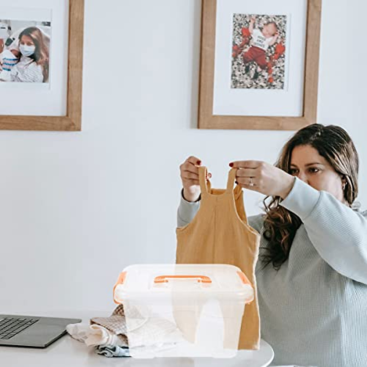 Cabilock 5pcsbox Containers Handle Storage Tabletop Organizer for with Bin Crafts Lid Multi- functional Orange Plastic Cosmetic Stackable Toy Clear Car Desktop Sundry Toys Case