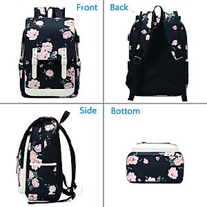 Pawsky Laptop Backpack for Women Girls, Stylish College School Backpack with USB Charging Port Water Resistant Casual Daypack, Floral