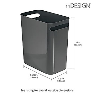 mDesign Plastic Slim Large 2.5 Gallon Trash Can Wastebasket, Classic Garbage Container Recycle Bin for Bathroom, Bedroom, Kitchen, Home Office, Outdoor Waste, Recycling, Aura Collection, Charcoal Gray