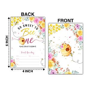 Buildinest Honey Bee 1st Birthday Party Invitations with Envelopes (20-Pack), 4"x6" So Sweet To Bee One Birthday Invitation Cards, First Bee-Day Party Invites-B10