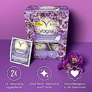 Vagisil Scentsitive Scents On-The-Go Feminine Cleansing Wipes, pH Balanced, Lavender Wildflower, Individually Wrapped, 16 Count (Pack of 1)