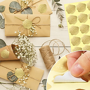 KOOGEL 500 Pieces Gold Wax Seal Stickers Labels Embossed Self-Adhesive Heart Envelope Seal Looking Stickers for Wedding Invitation Christmas Greeting Card