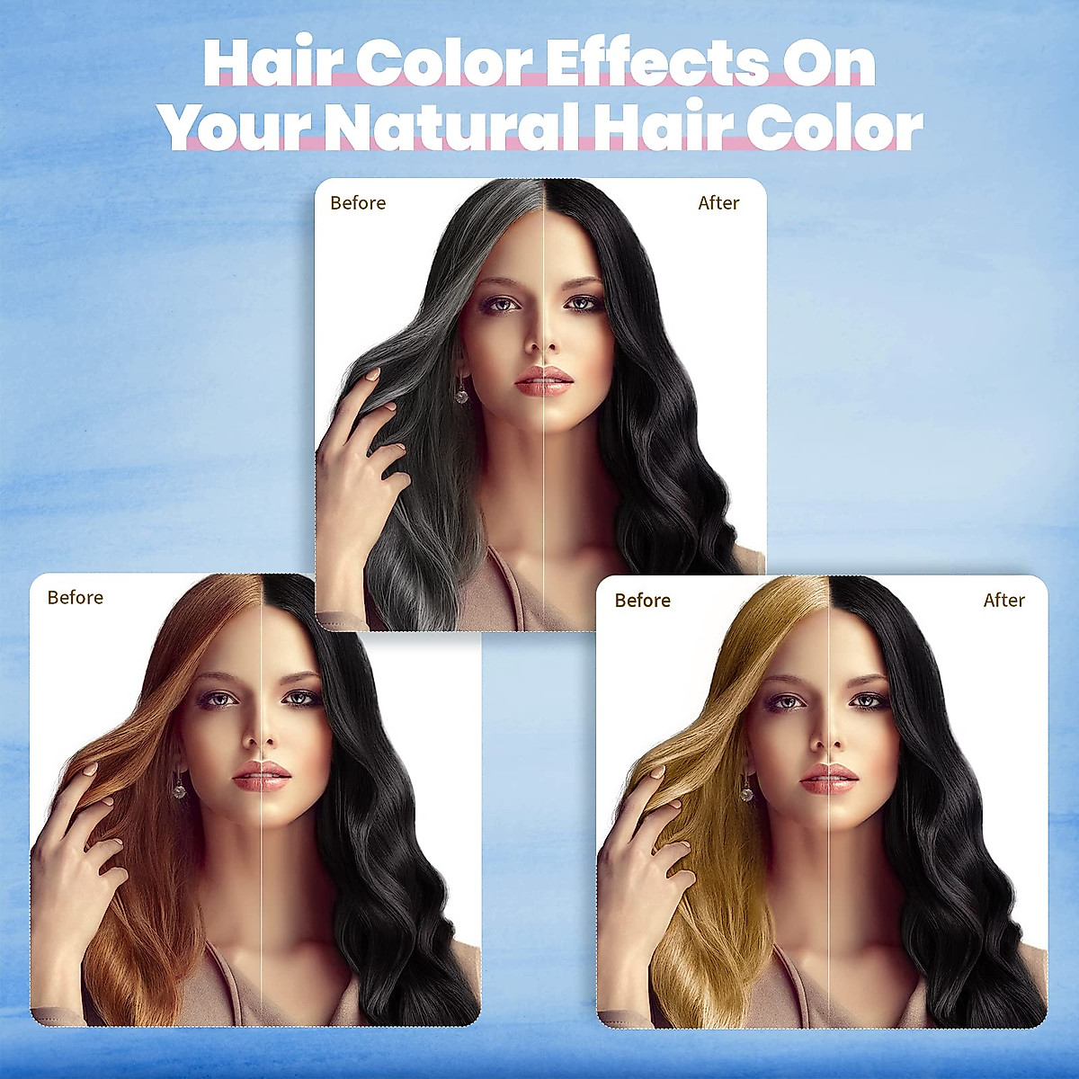 JUANCHI Hair Dye Shampoo 3 in 1 for Gray Hair, Herbal Ingredients Shampoo Hair Dye for Women Men, Grey Coverage Shampoo 500ml (Black)