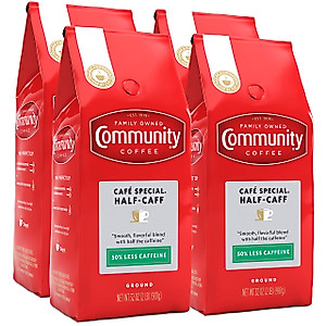 Community Coffee Café Special Half-Caff Ground Coffee, Medium Dark Roast, 32 Ounce Bag (Pack of 4)