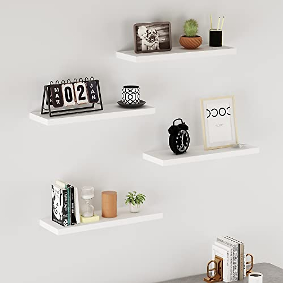 JOLLYMER White Flating Shelf for Living Room, Bedroom and Bathroom, Set of 2