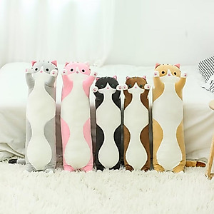 SHINUOER Long Cat Plush Pillow Cat Body Pillow,Gray Cat Stuffed Animals Soft Plushies Kawaii Stuffed Kitten Plush Toy for Kids Girlfriend(Gray, 19.7Inch)