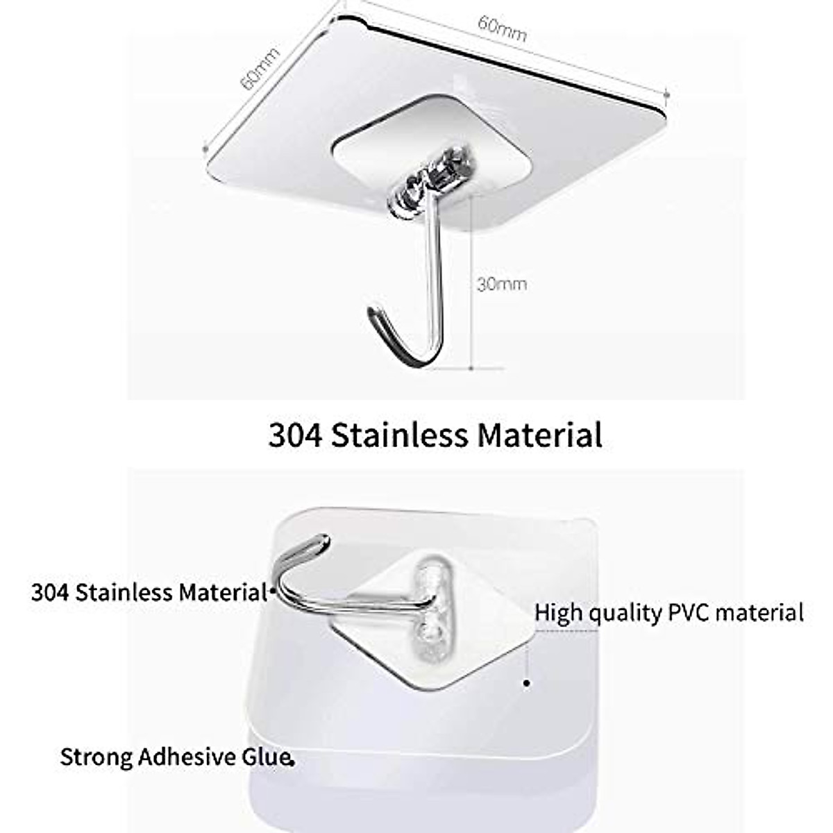 Ayssny Adhesive Hooks Wall Hooks for Hanging, Transparent Utility Hooks Sticky Hooks 44 lb/ 20 kg(Max), Waterproof Reusable Seamless Hooks for Bathroom & Kitchen