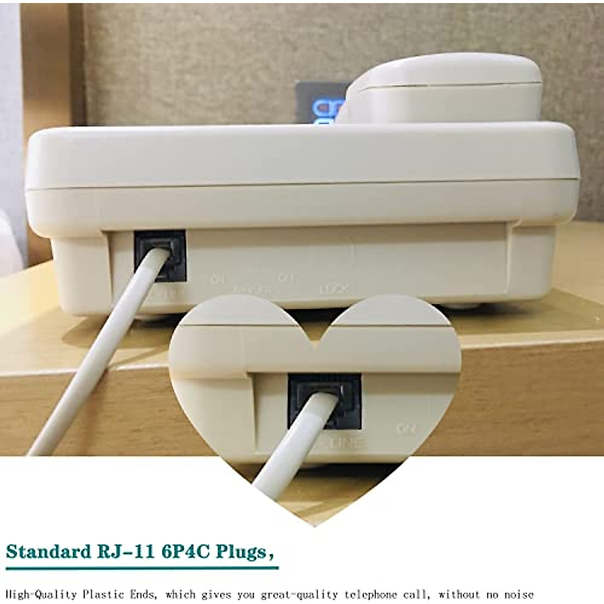 LanSenSu 15-Feet Telephone landline Extension Cord Cable Cord with Standard RJ-11 6P4C Plug (White 15-ft, 2Pack)