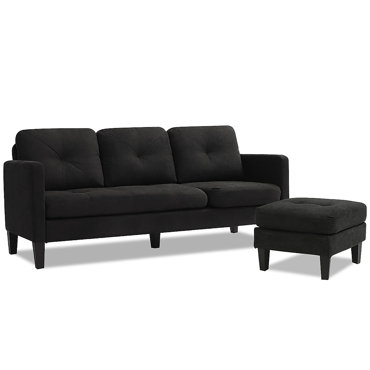 JOVNO Convertible Sectional Sofa Couch, Modern L-Shaped Couch 3-Seat Sofa, Reversible Sectional for Living Room, Apartment and Small Space (Black)