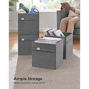 SONGMICS Storage Cubes, Set of 4 Cube Storage Bins, 13 x 13 x 13 Inches, 2 Handles, Oxford Fabric and Linen-Look Fabric, Easy to Clean, Foldable, Metal Label Holders, Dove Gray UROB233G04