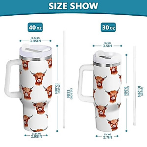 ODAWA 40oz Fall Insulated Tumbler with Straw and Handle, Cute Highland Cows Double Wall Insulated Tumbler