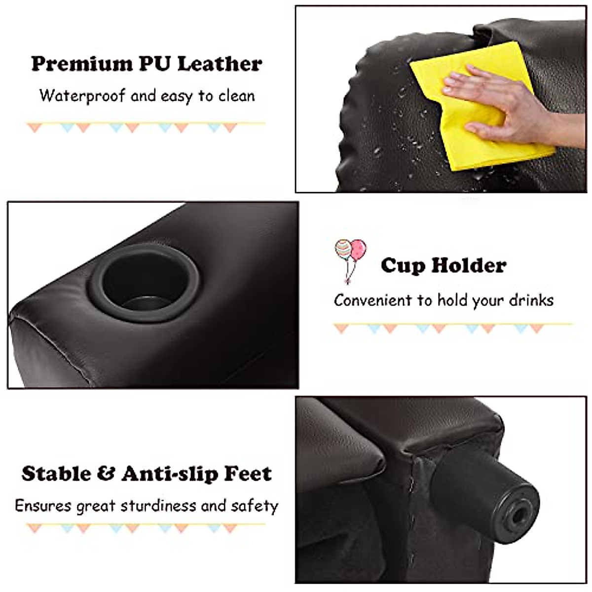 Costzon Kids Recliner Chair with Cup Holder, Toddler Furniture Children Armrest Sofa w/Headrest & Footrest for Girls Boys Baby Bedroom, Kids Room, PU Leather Kids Recliner Couch (Brown)