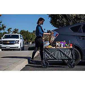 ONIVA - a Picnic Time brand Adventure Wagon Elite All-Terrain Folding Beach Wagon with Big Wheels plus Table Top Lid & Soft Cooler Liner, (Dark Gray)