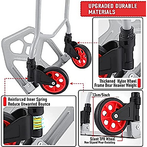 CooTool Folding Hand Truck and Dolly, 265 lb Capacity Aluminum Portable Cart with Telescoping Handle and PP+EVA Wheels