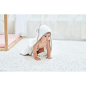 HIPHOP PANDA Bamboo Hooded Baby Towel - Soft Hooded Bath Towel with Ears for Babie, Toddler,Infant - Ultra Absorbent, Natural Baby Towel Perfect (White, 30 x 30 Inch)