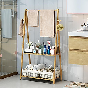 COOGOU Kids Clothing Rack for Hanging Clothes Portable Clothes Rack Wooden Drying Rack Clothing Standing Bamboo Garment Rack with Shelves Laundry Rack for Drying Clothes Indoor