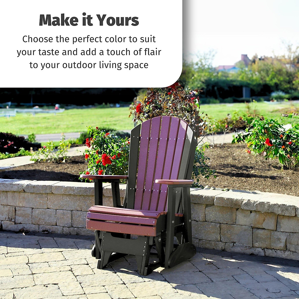 LuxCraft 2' Adirondack Glider Chair, Outdoor Glider Chair, Outdoor Glider Rocking Chair, Patio Glider Chair, Glider Chair Outdoor (Antique Mahogany)