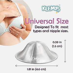 Klemys Silver Nursing Cups - Nipple Shields for Nursing Newborn - Breastfeeding Essentials - Newborn Must Haves - Nipple Covers Breastfeeding - 999 Silver (Regular)