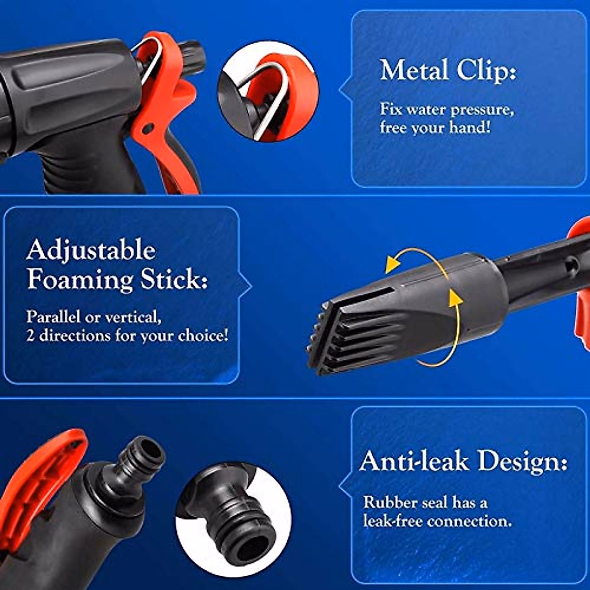 One Piece of Car Wash Foam Gun Water Gun Spray Garden Washing Machine Hose Wand Nozzle Sprayer Watering Spray Sprinkler Cleaning Tool Size 13.5 cm X 13.5 cm X 23 cm (Color : RED)