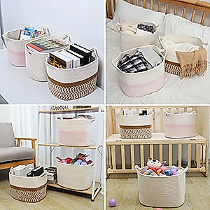 ABenkle Storage Basket, Rope Basket, Dog Toy Basket, Woven Basket, Small Blanket Basket, White Basket, Clothes Basket, Towel Basket, Decorative Boho Gift Basket for Shelf Closet Bathroom Organizer