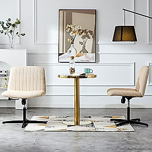 gopop Swivel armless Chair No Wheels,Office Desk Chair with Fabric Padded,Height Adjustable Wide Seat Computer for Home Office,Mid Back Accent Chair (Beige)