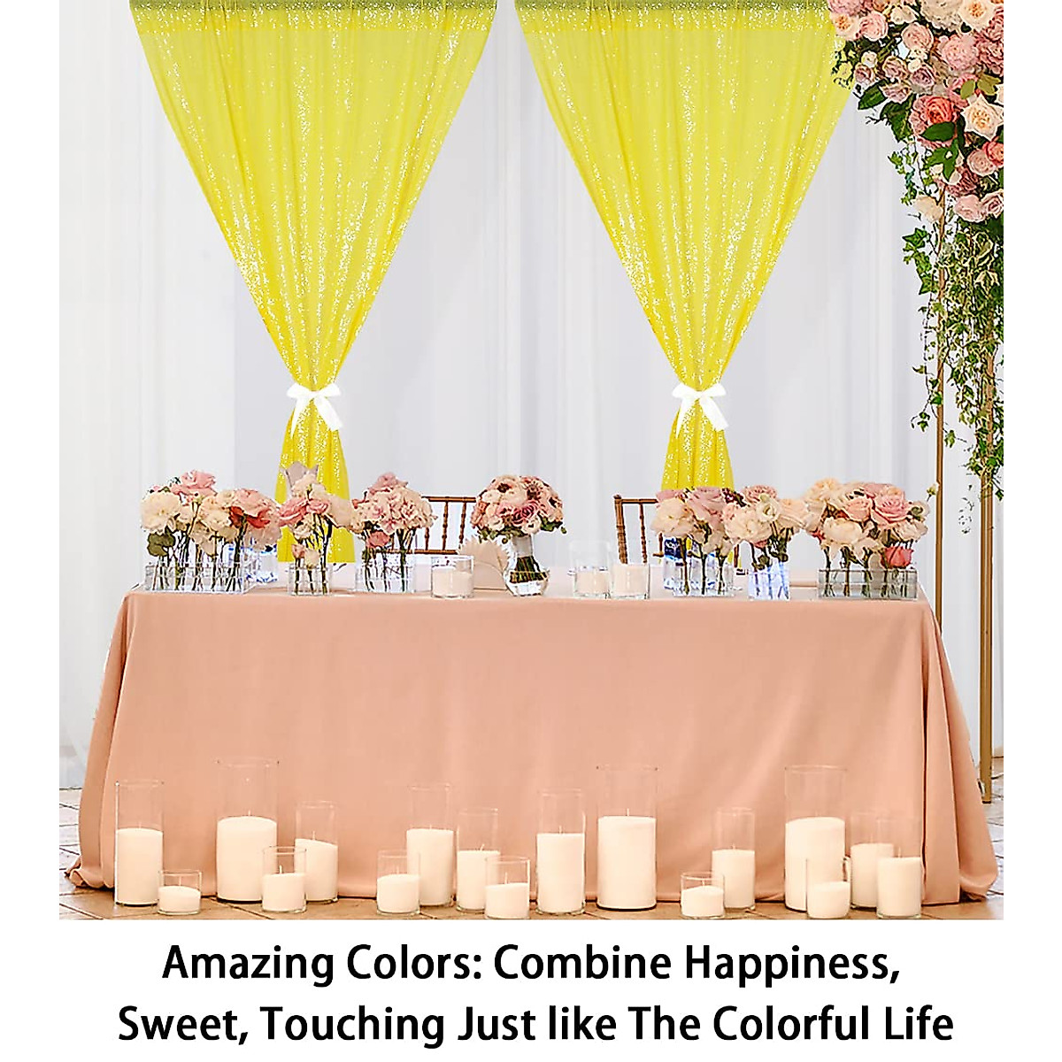 ShinyBeauty Sequin Curtains 2 Panels 2FTx7FT Yellow Sequin Backdrop Curtain Party Photography Background for Wedding Birthday Bridal Baby Shower