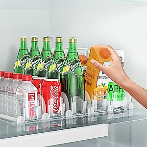 Drink Organizer for Fridge: Self Pushing Soda Can Dispenser for Refrigerator with Double Spring Beverage Pusher Glide Width Adjustable Soda Can Organizer for Kitchen Pantry White 3 Rows